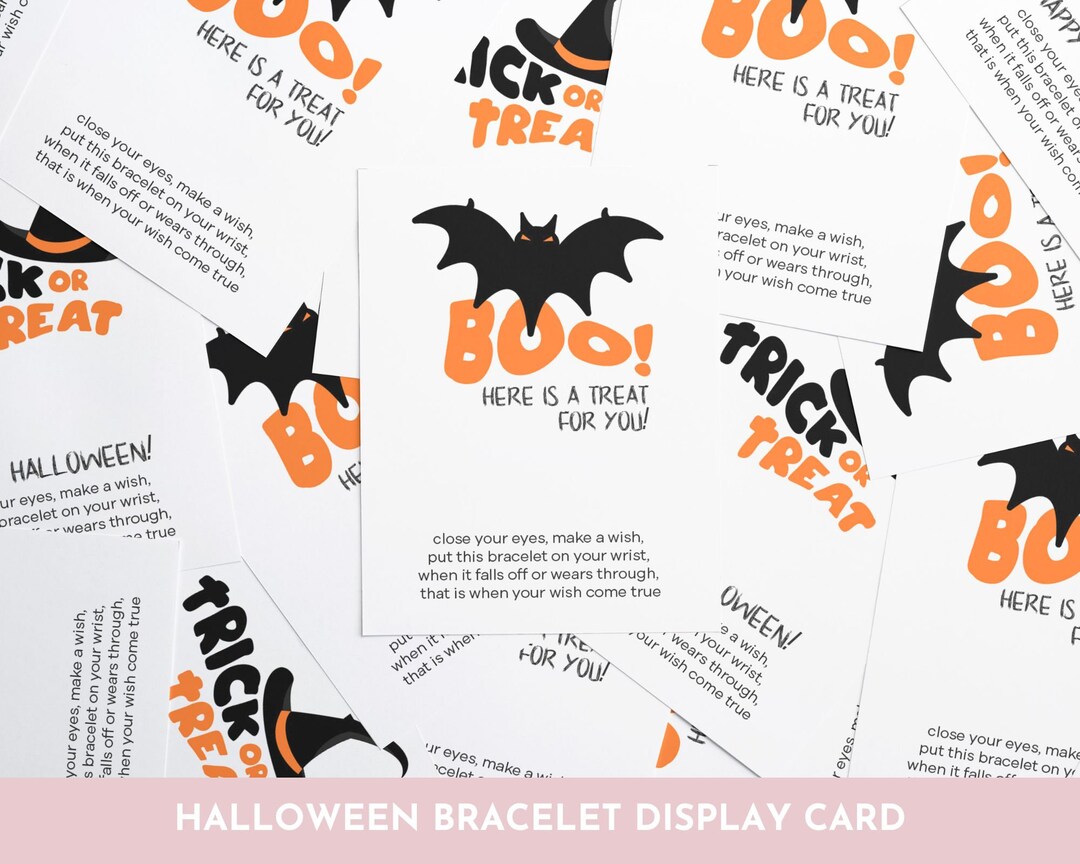 Boo Halloween Bracelet Cards, Printable Jewelry Display Cards ...