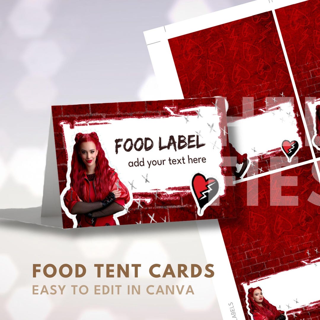 Editable Red Descendants Food Label Template, Tent Card, Rise of Red ...
