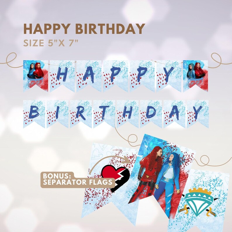 Printable Descendants Happy Birthday Banner, Rise of Red Party Instant ...
