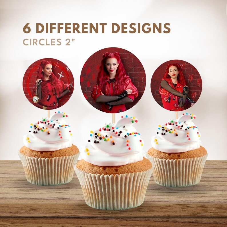Printable Red Descendants 4 Cupcake Toppers, Birthday 2IN Toppers, Rise ...