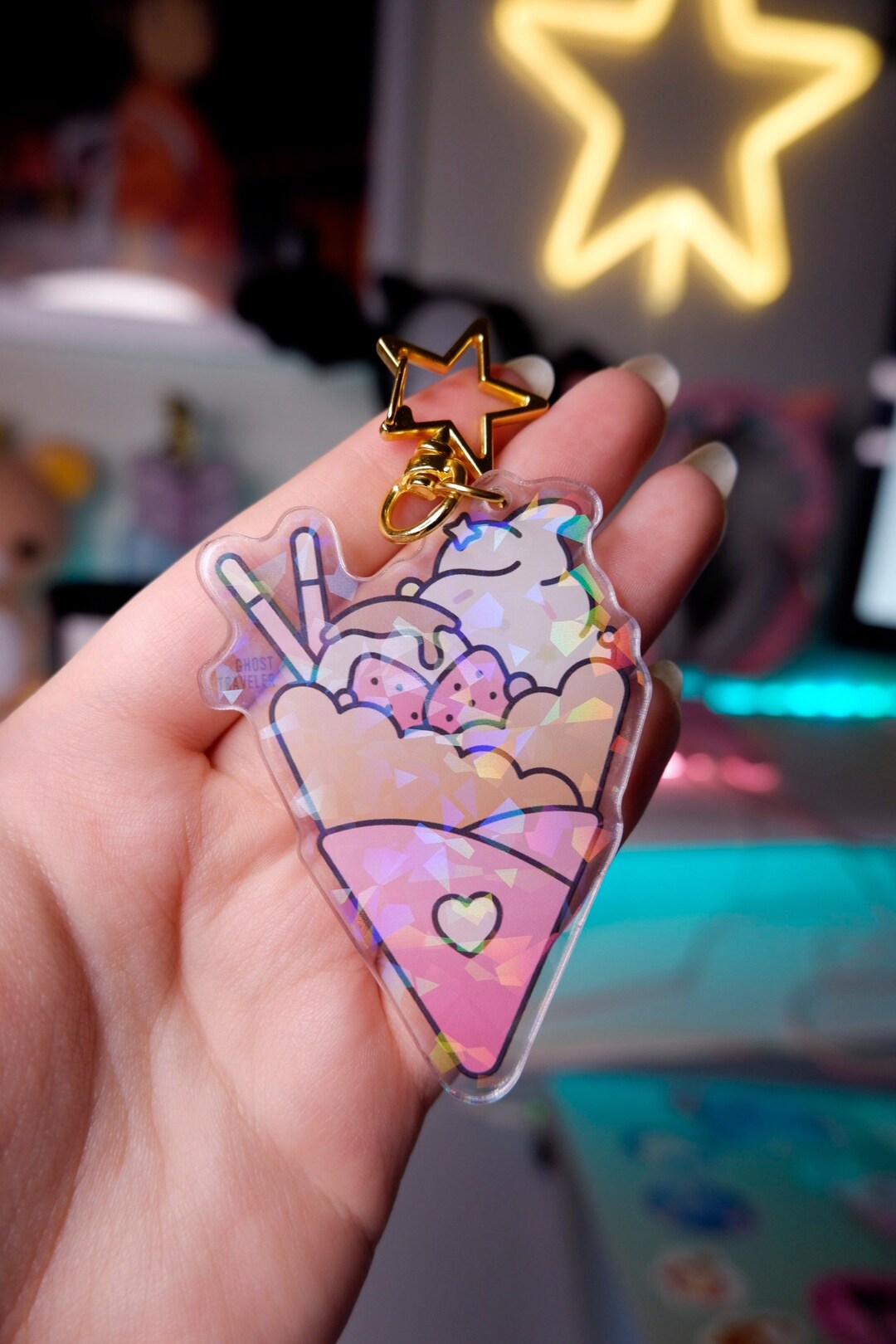 Japanese Crepe Holographic Double Sided Acrylic Keychain - Etsy