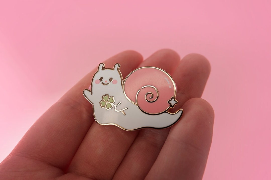 Snail Waving With Four Leaf Clover | Enamel Pin - Etsy