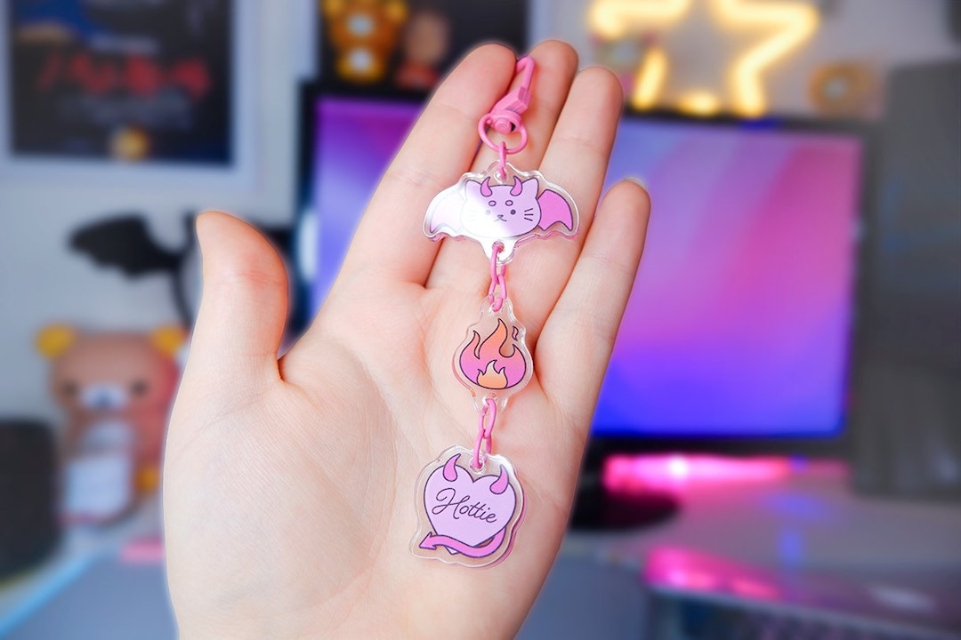 Devil Cat Hottie Dangle Keychain | Double Sided Acrylic Keychain - Etsy