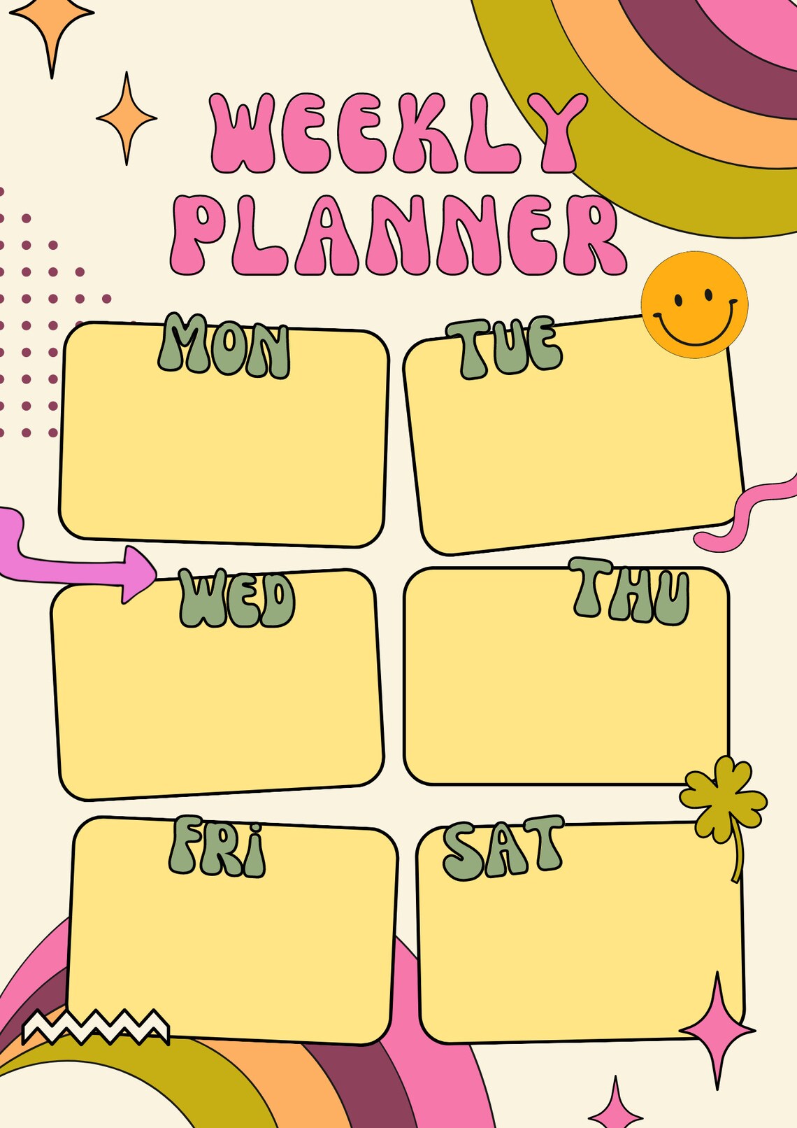 Smiley Face, Groovy, Colorful Weekly Planner printable - Etsy