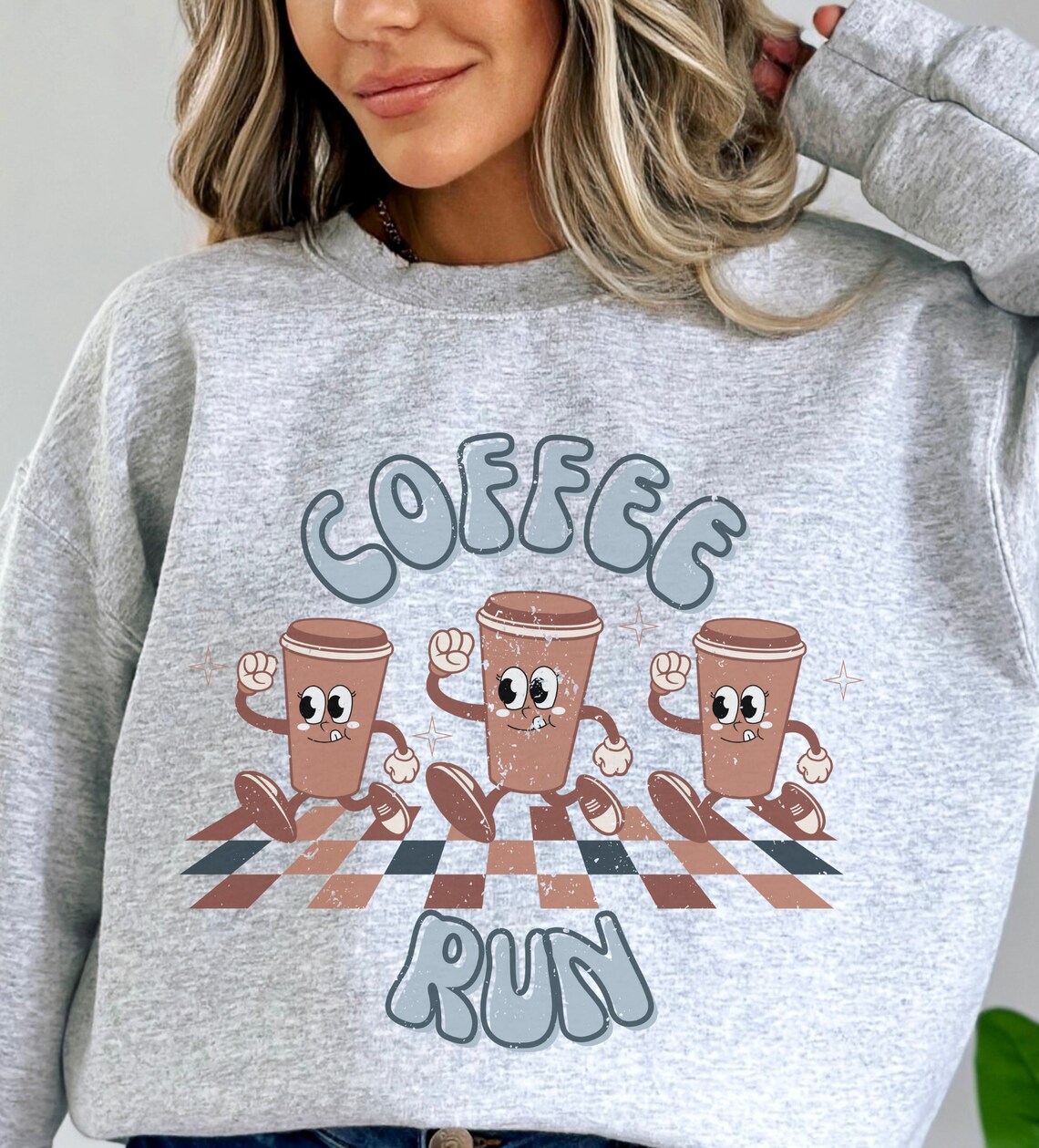 Retro Coffee Run Sweatshirt, Retro Graphic Sweatshirt, Funny Coffee ...