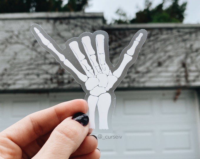 Skeleton Hang Loose Hand | Shaka Sign | Transparent Vinyl Sticker ...