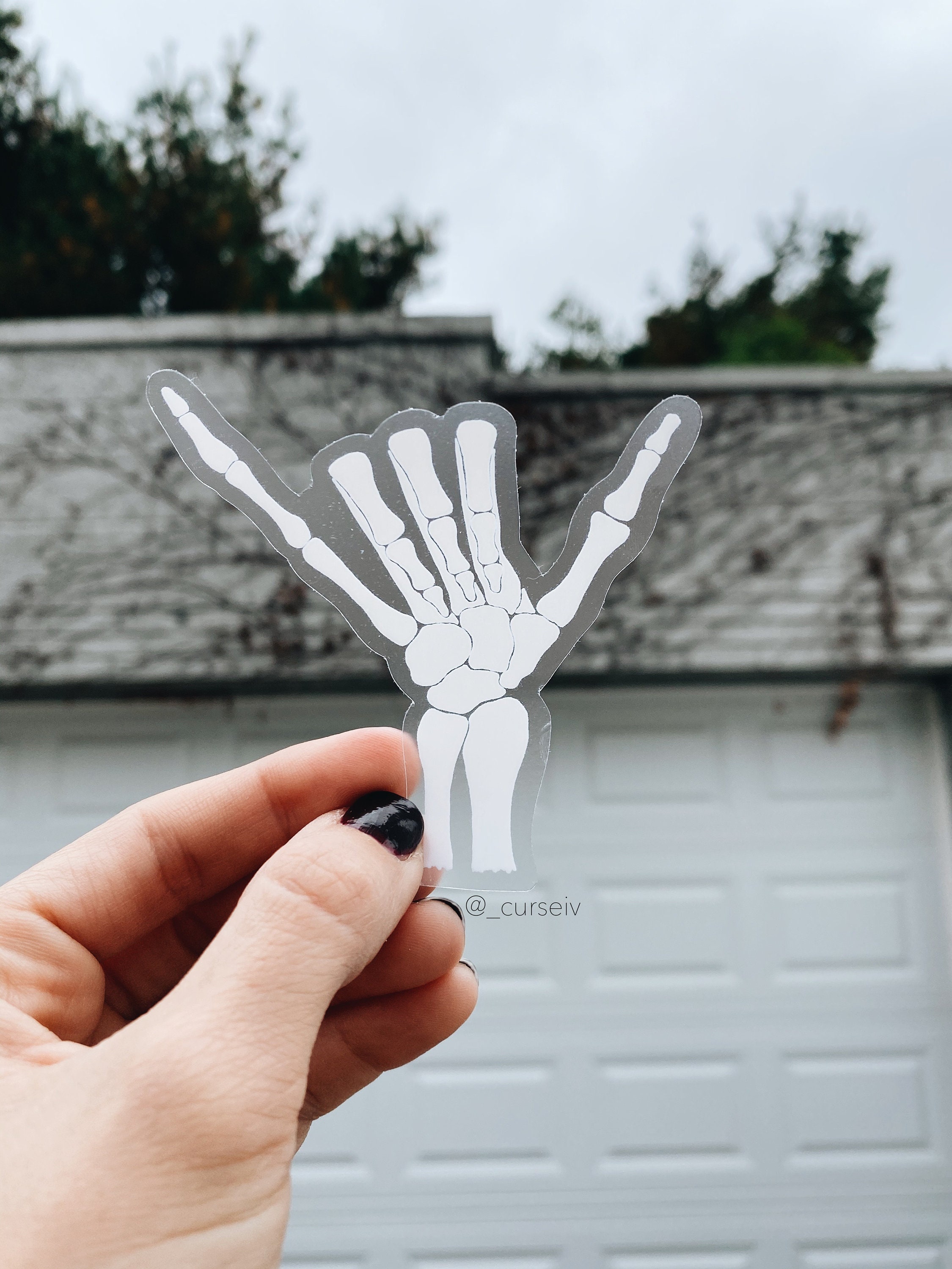 Skeleton hang loose hand Shaka sign transparent vinyl | Etsy
