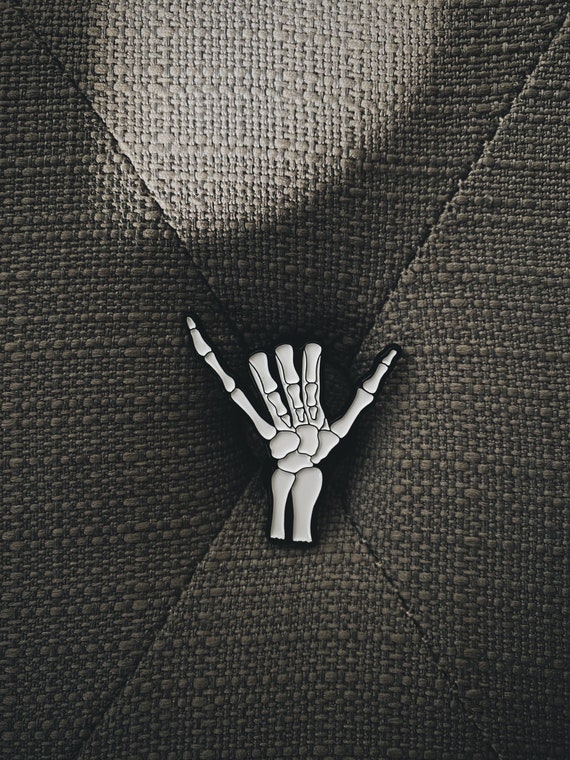 Skeleton hang loose hand Shaka sign soft enamel pin | Etsy