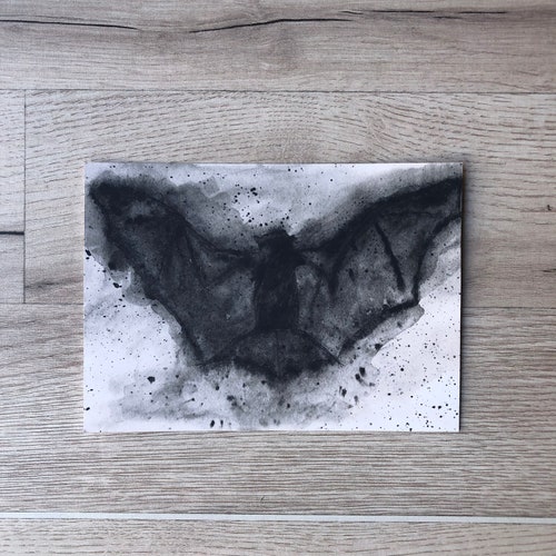 Bat Print From Watercolor Original Halloween Decor 5x7 Art - Etsy