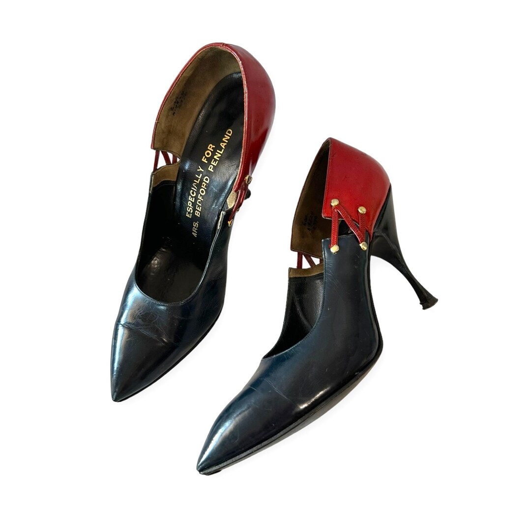 Vintage Herbert Levine Color Block Side Open Pumps With Studs, Size 6aa ...