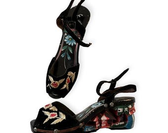 Filipino Carved Wedge Hand-made Wooden Bakya Vintage Souvenir Asian ...