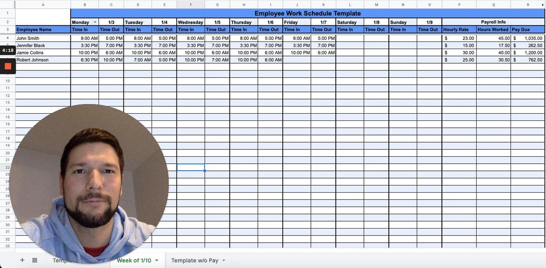 Employee Work Schedule Spreadsheet Google Sheets Template - Etsy