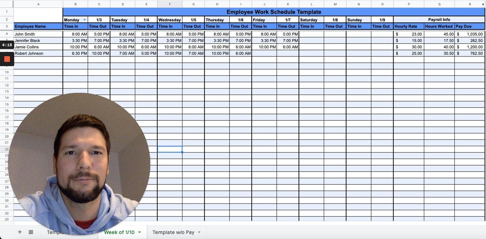 Employee Work Schedule Spreadsheet Google Sheets Template - Etsy