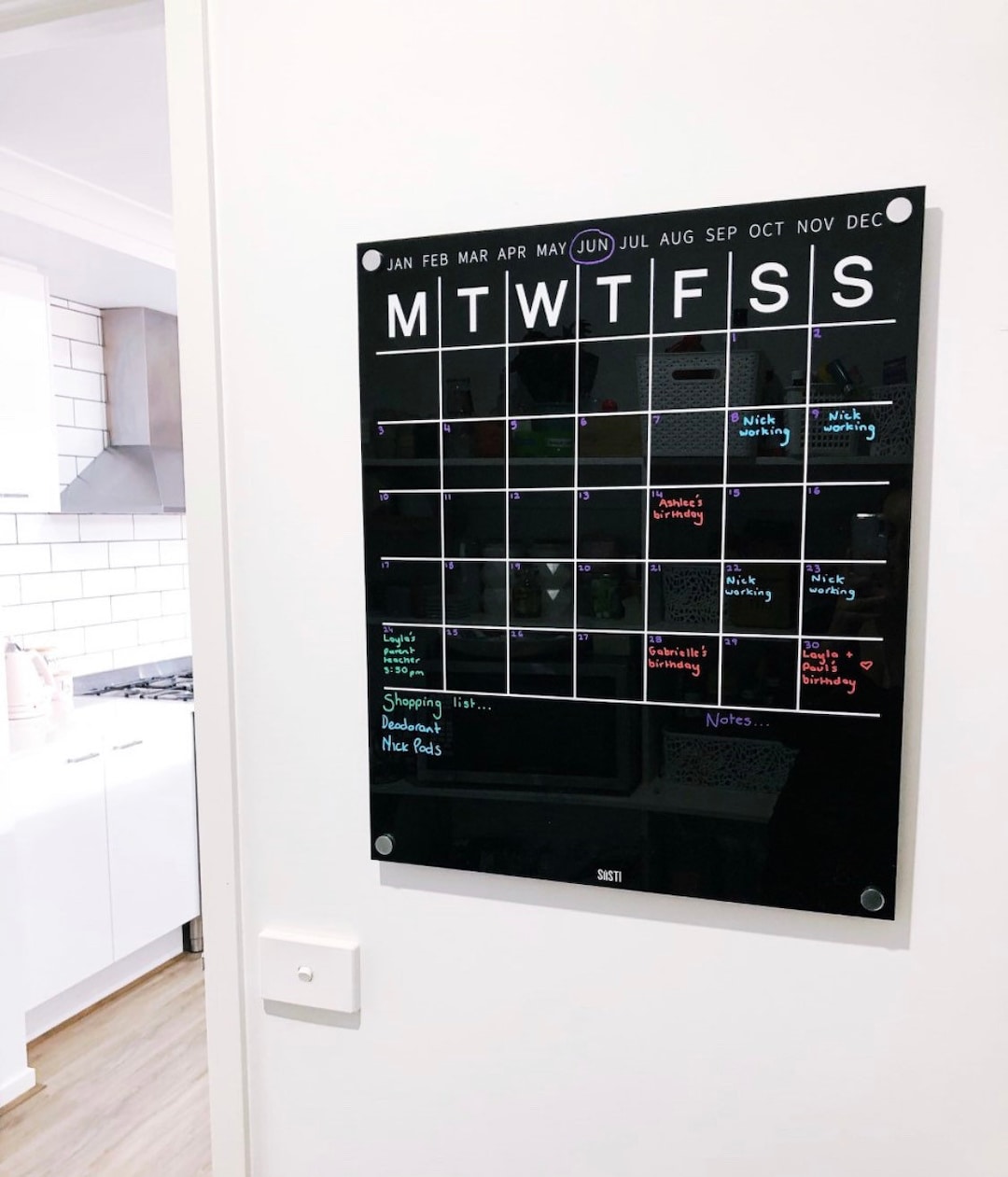 LARGE Black Acrylic Monthly Perpetual Wall Calendar Planner With Notes ...