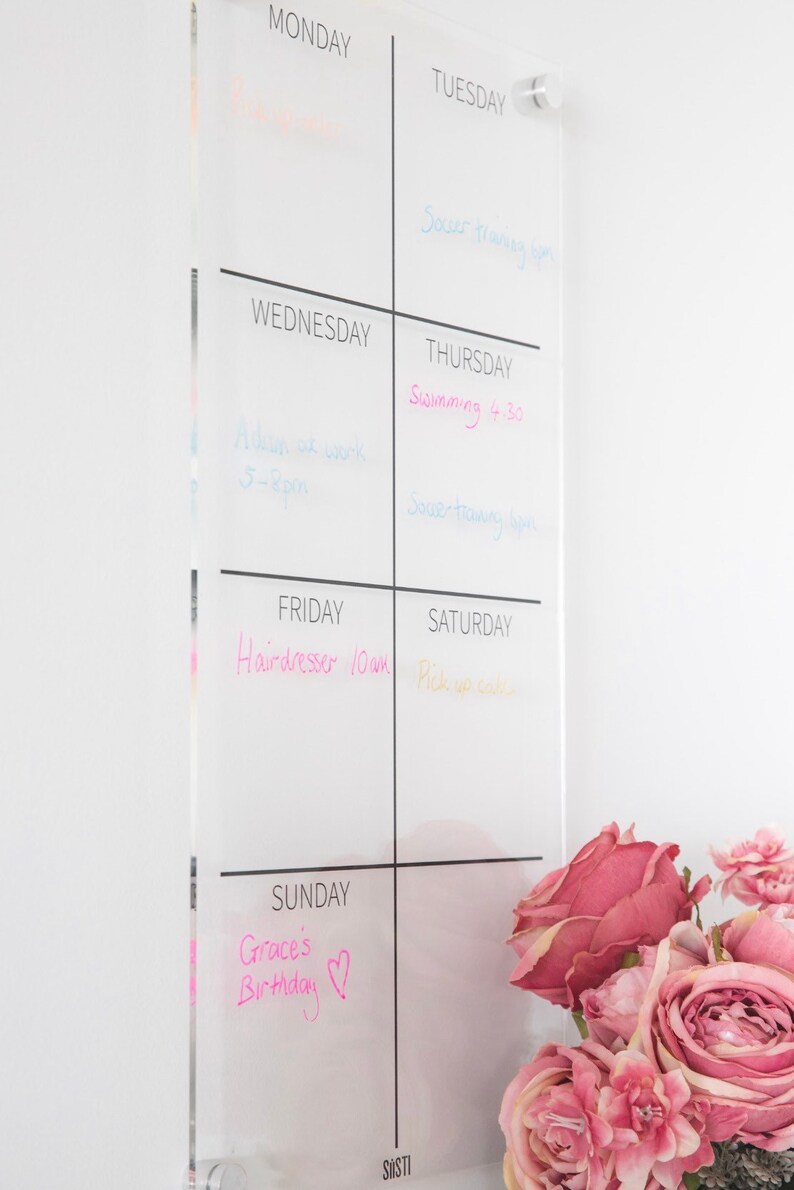Clear Acrylic Weekly Wall Calendar Planner Portrait - Etsy Australia