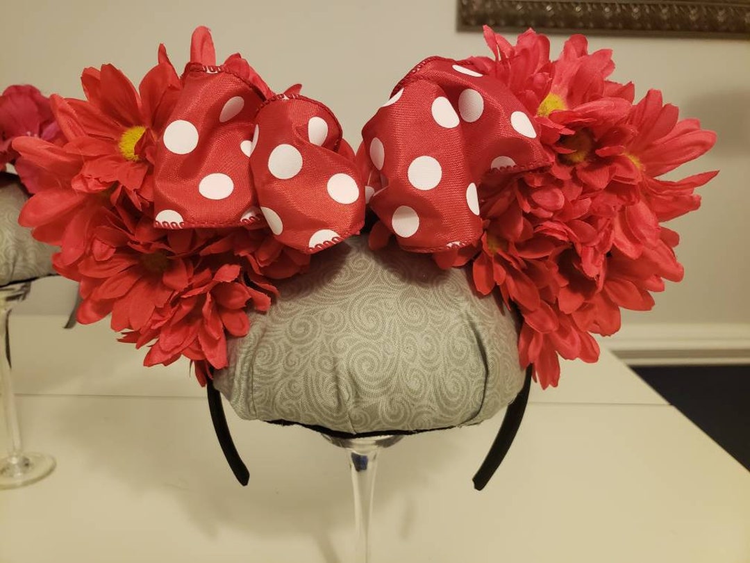 Flower Disney Ears Daisy Ears Completed With a Minnie Polk-a-dot Bow - Etsy