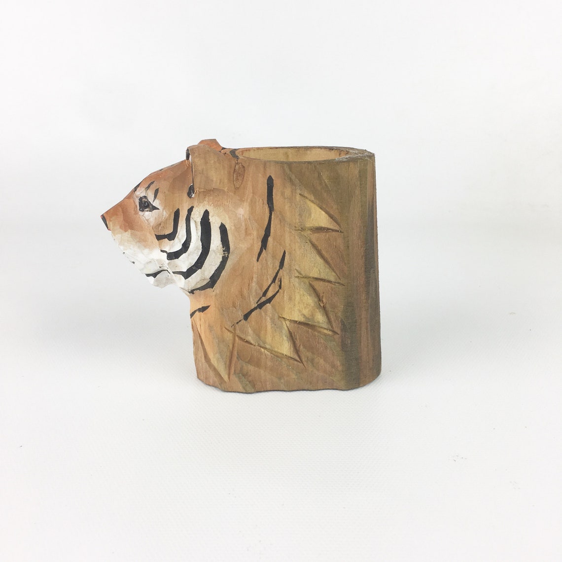 Tiger Hand Carved Wooden Pot Wild Animal Series for Indoor - Etsy