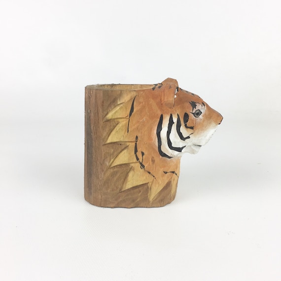 Tiger Hand Carved Wooden Pot Wild Animal Series for Indoor | Etsy