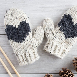 Chunky Mittens With Hearts Knitting Pattern, Super Bulky Weight Mittens Knitting Pattern for ...