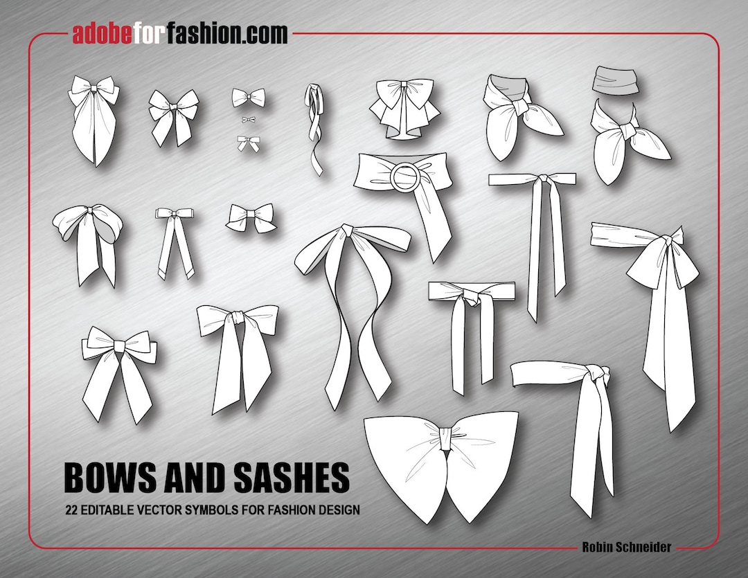 Bows and Sashes Collection of 22 Editable Vector Symbols for Fashion ...