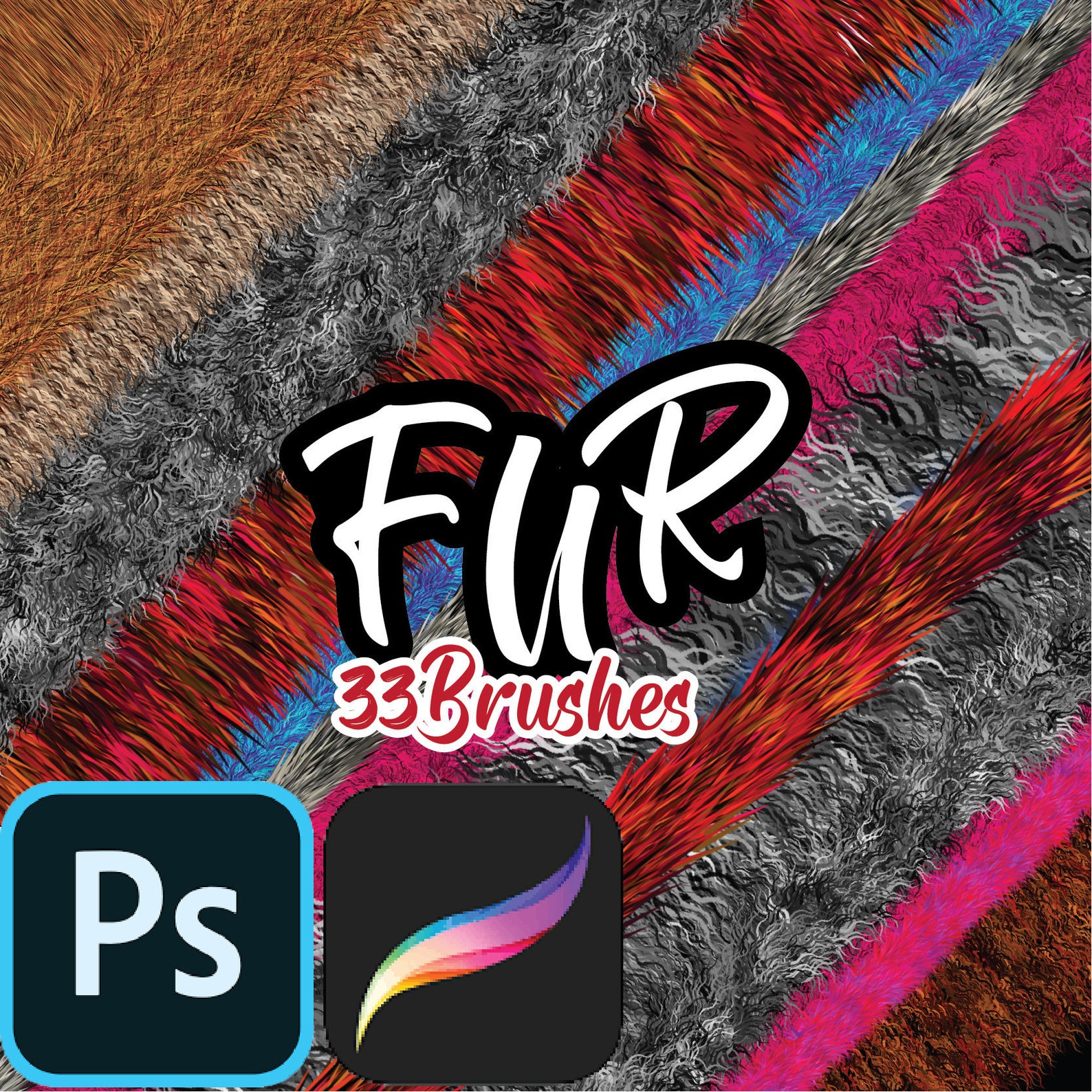 Realistic Multi Color Fur Brushes for Photoshop and Procreate - Etsy