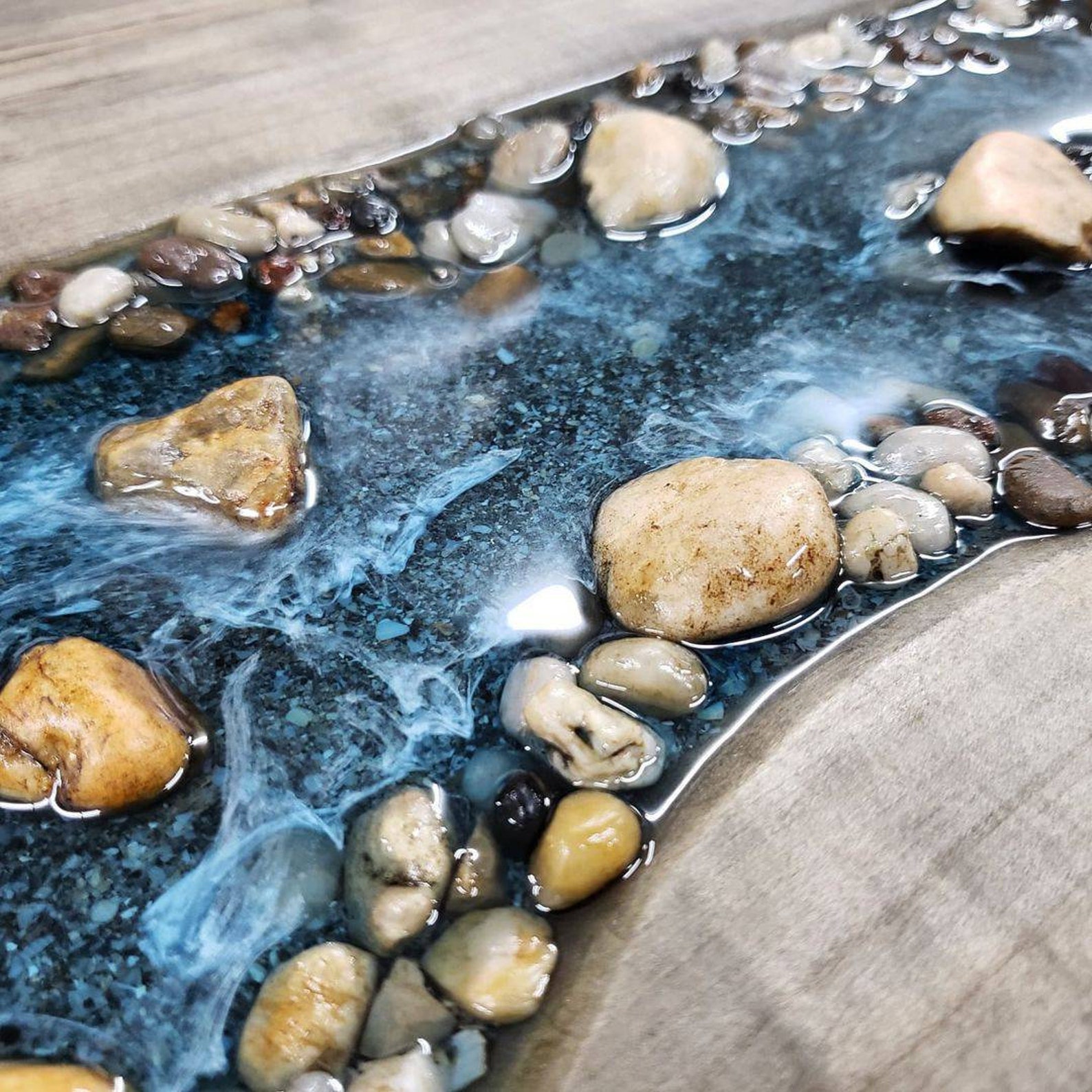 WOOD and RESIN RIVER art epoxy stones rocks sand wall hanging | Etsy