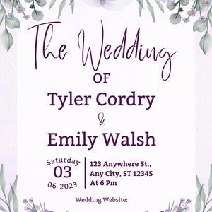 Light Purple Watercolor Wedding Invitation - Fully Editable and Custom ...