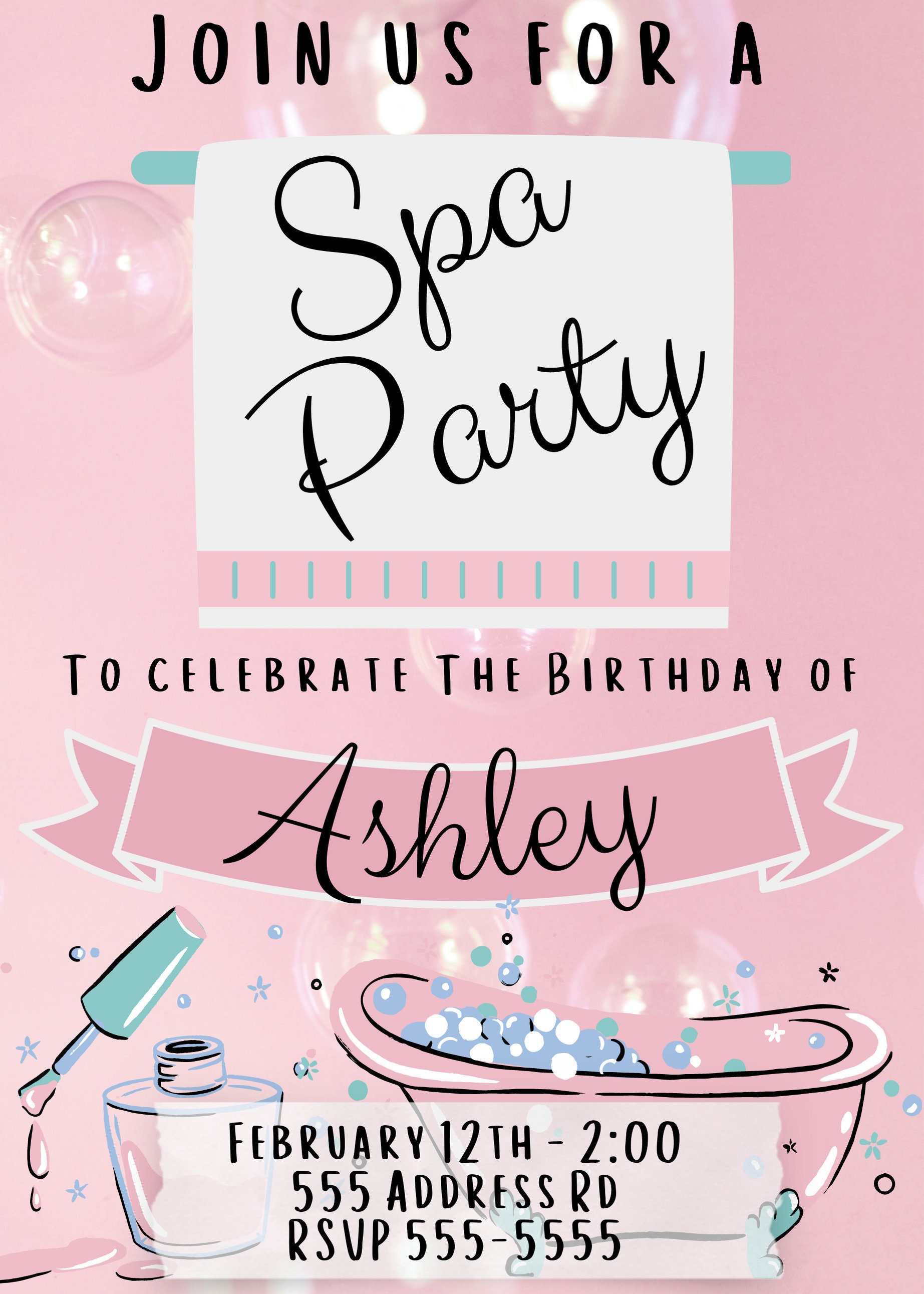 Spa Party Theme Birthday Invitation - Fully Editable and Custom - Etsy