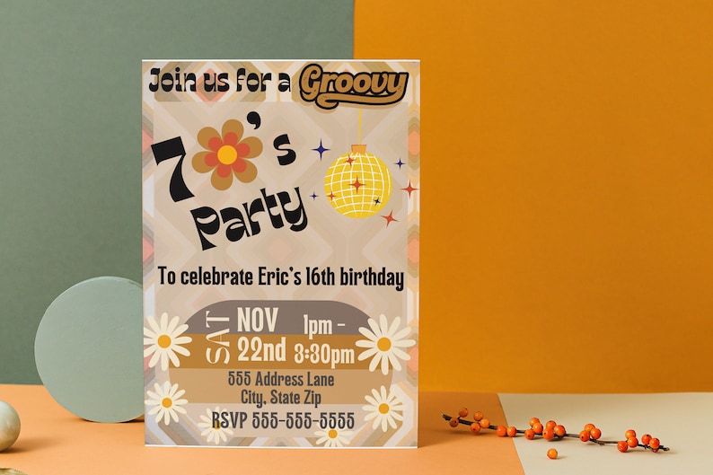 70's Theme Birthday Invitation - Fully Editable and Custom - Etsy