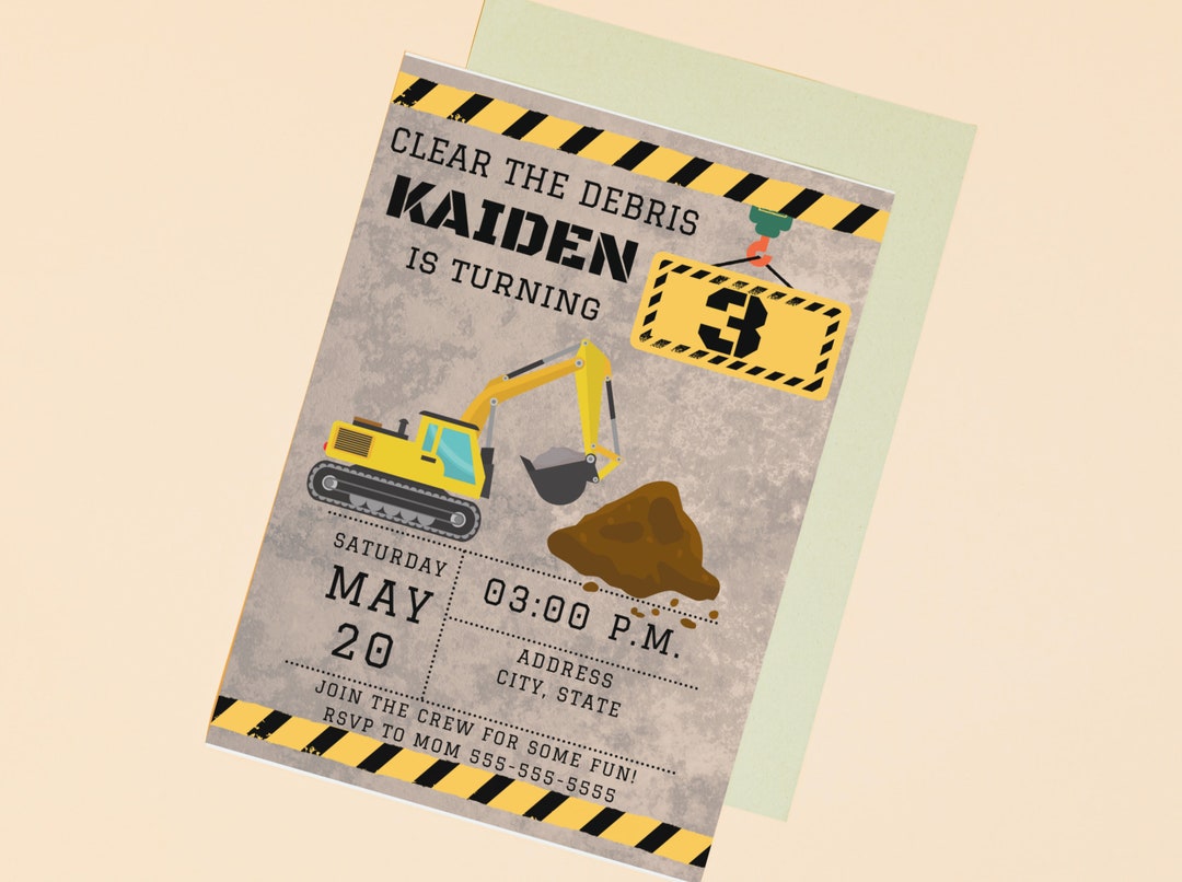 Construction Theme Party Invitation - Fully Editable and Custom - Etsy