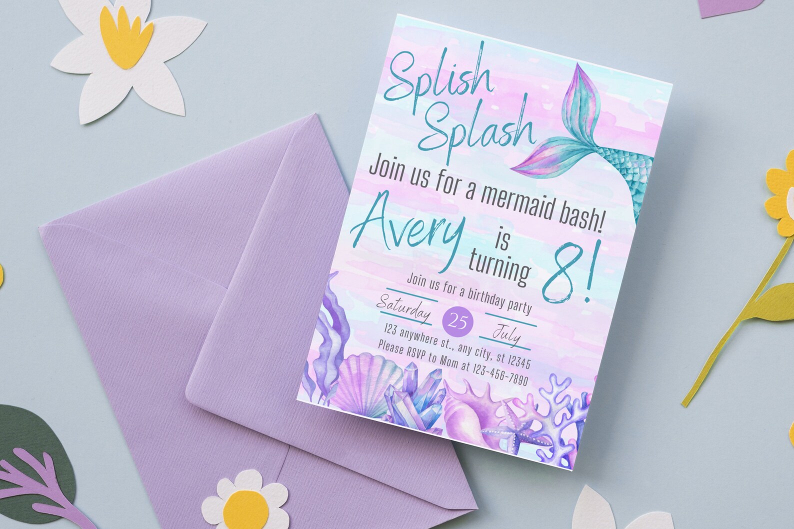 Mermaid Theme Birthday Invitation - Fully Editable and Custom Active - Etsy