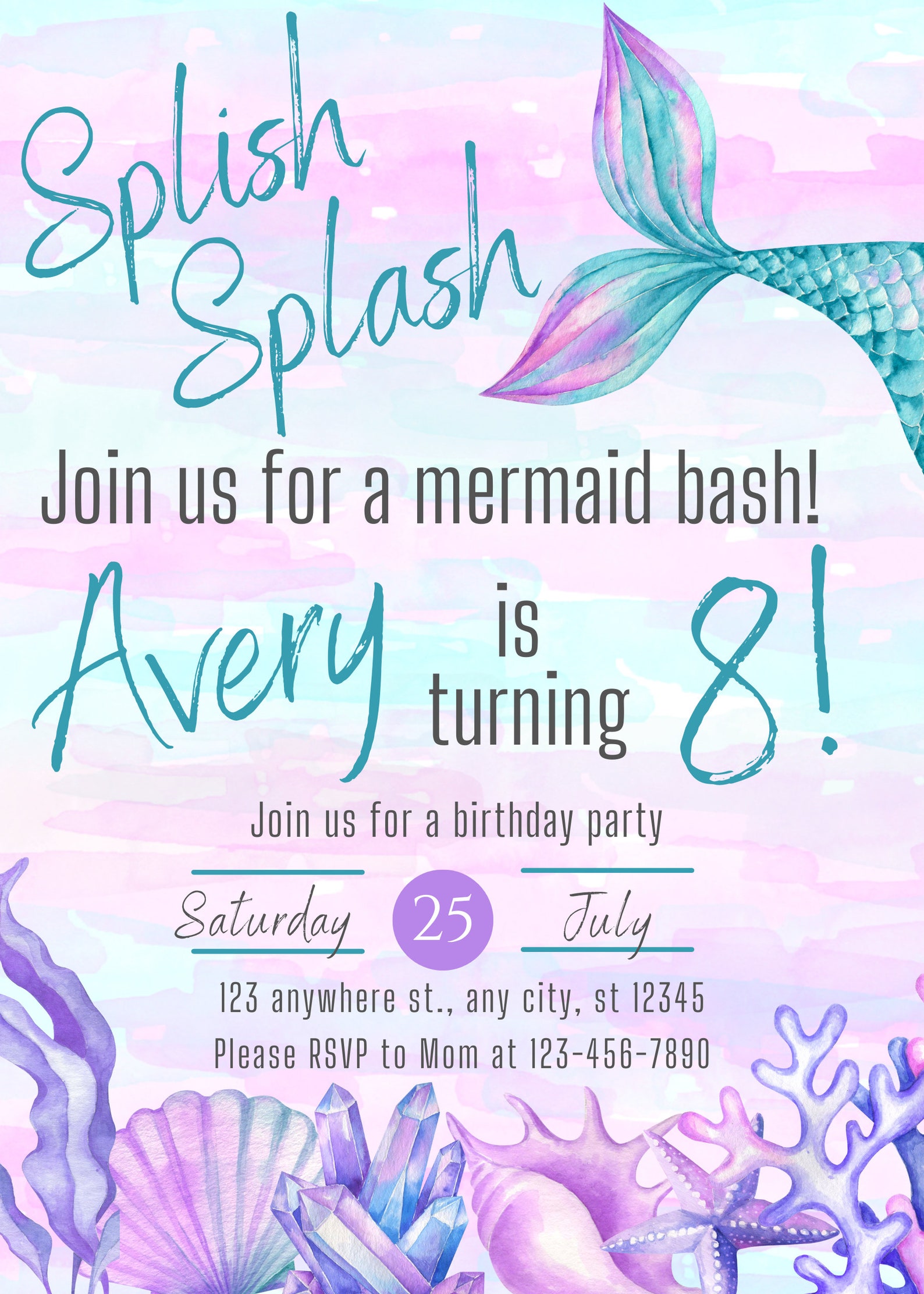 Mermaid Theme Birthday Invitation - Fully Editable and Custom Active - Etsy