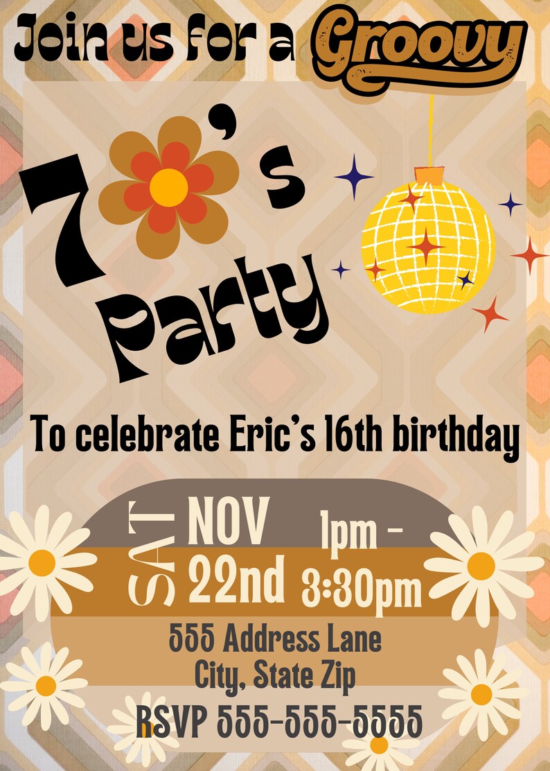 70's Theme Birthday Invitation - Fully Editable and Custom - Etsy