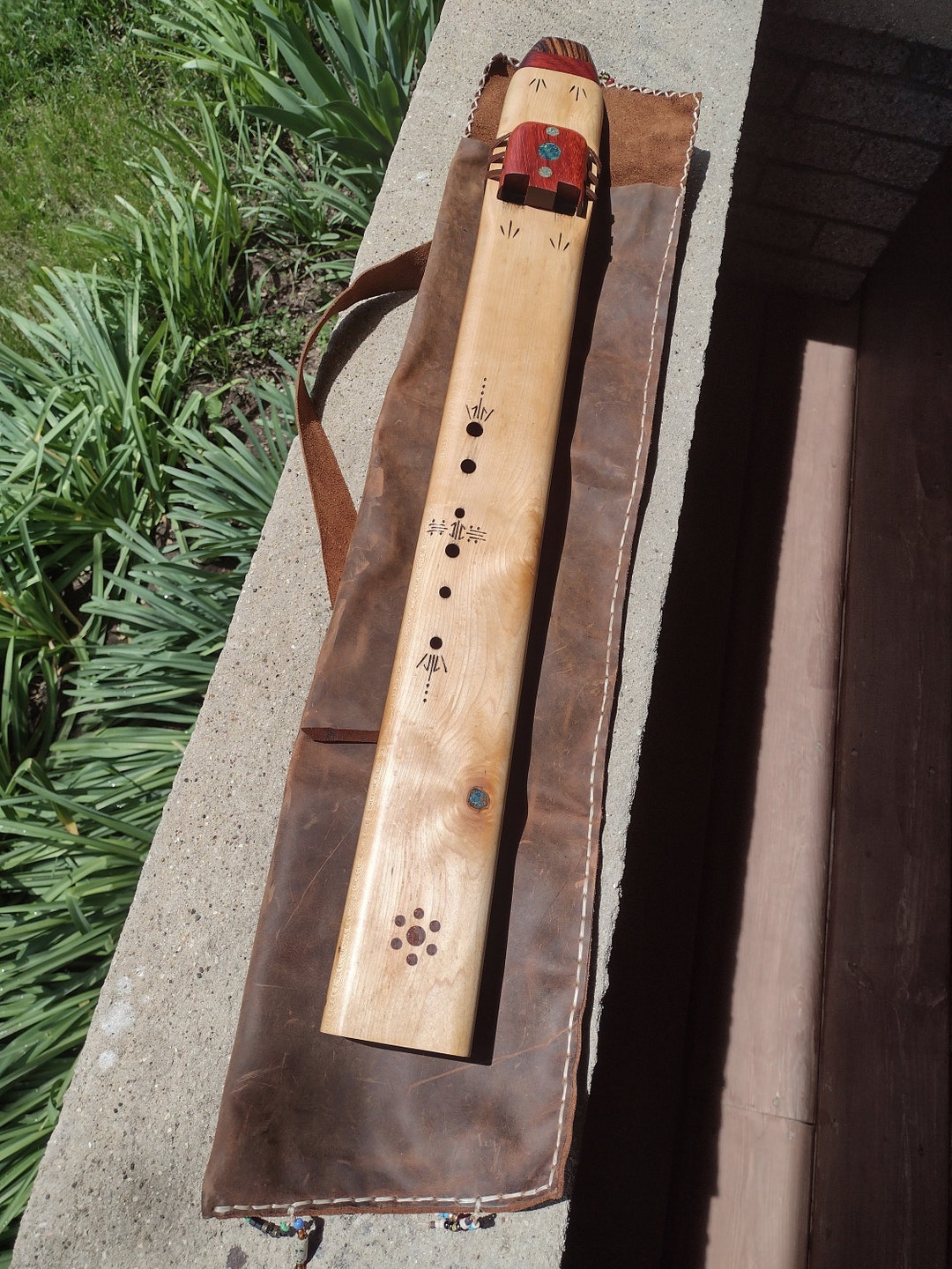 C# Old Growth Maple Wood Native American Style Drone Flute and Leather ...