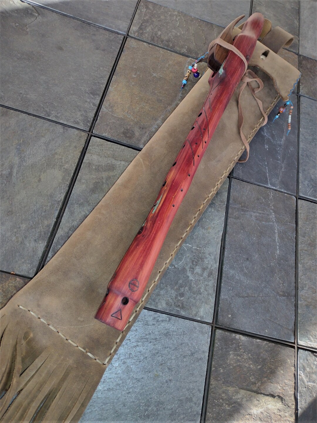Red Aromatic Cedar Wood Native American Style Flute and Leather Case ...