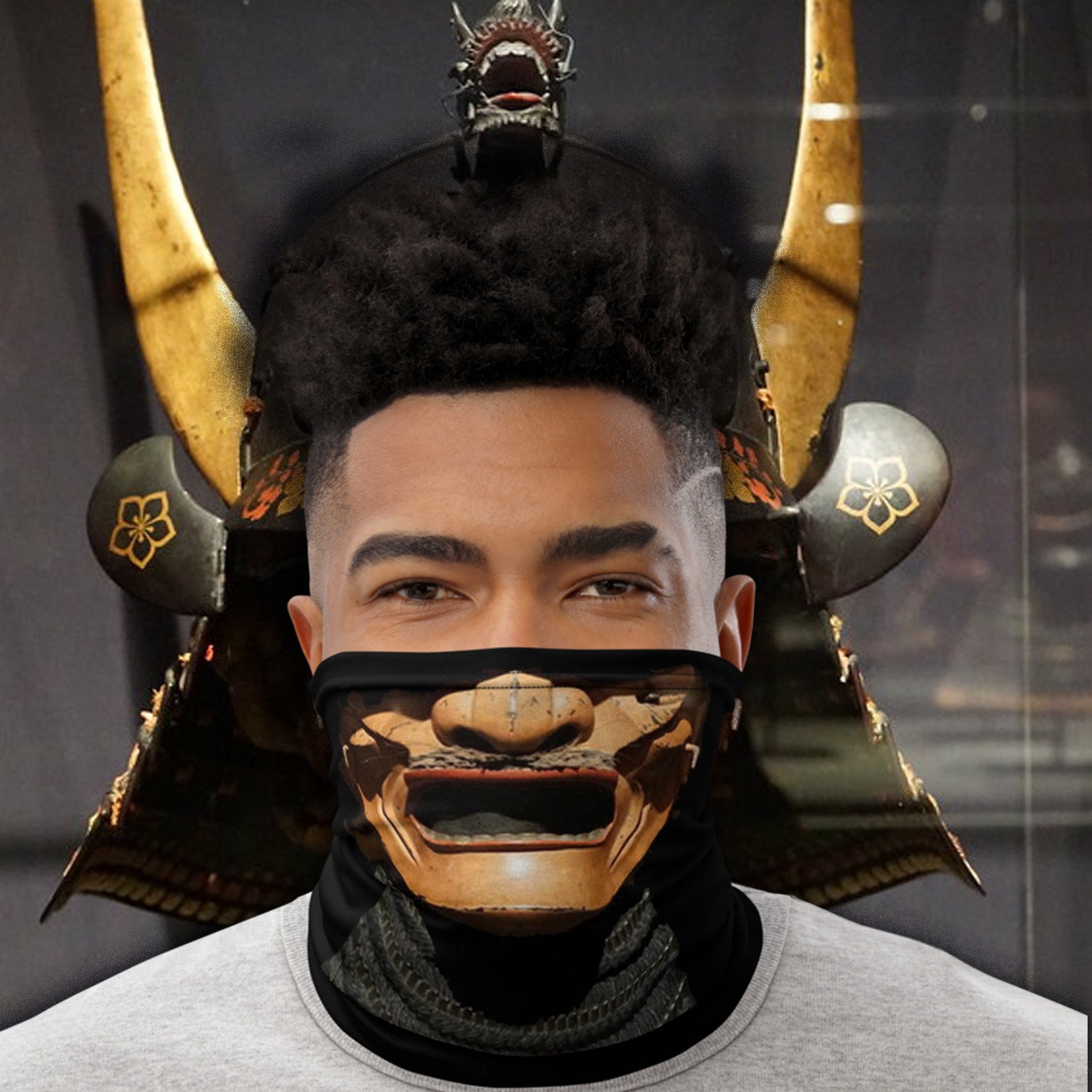 Retro Samurai Warrior Face Mask Japanese Shogun Bushido | Etsy