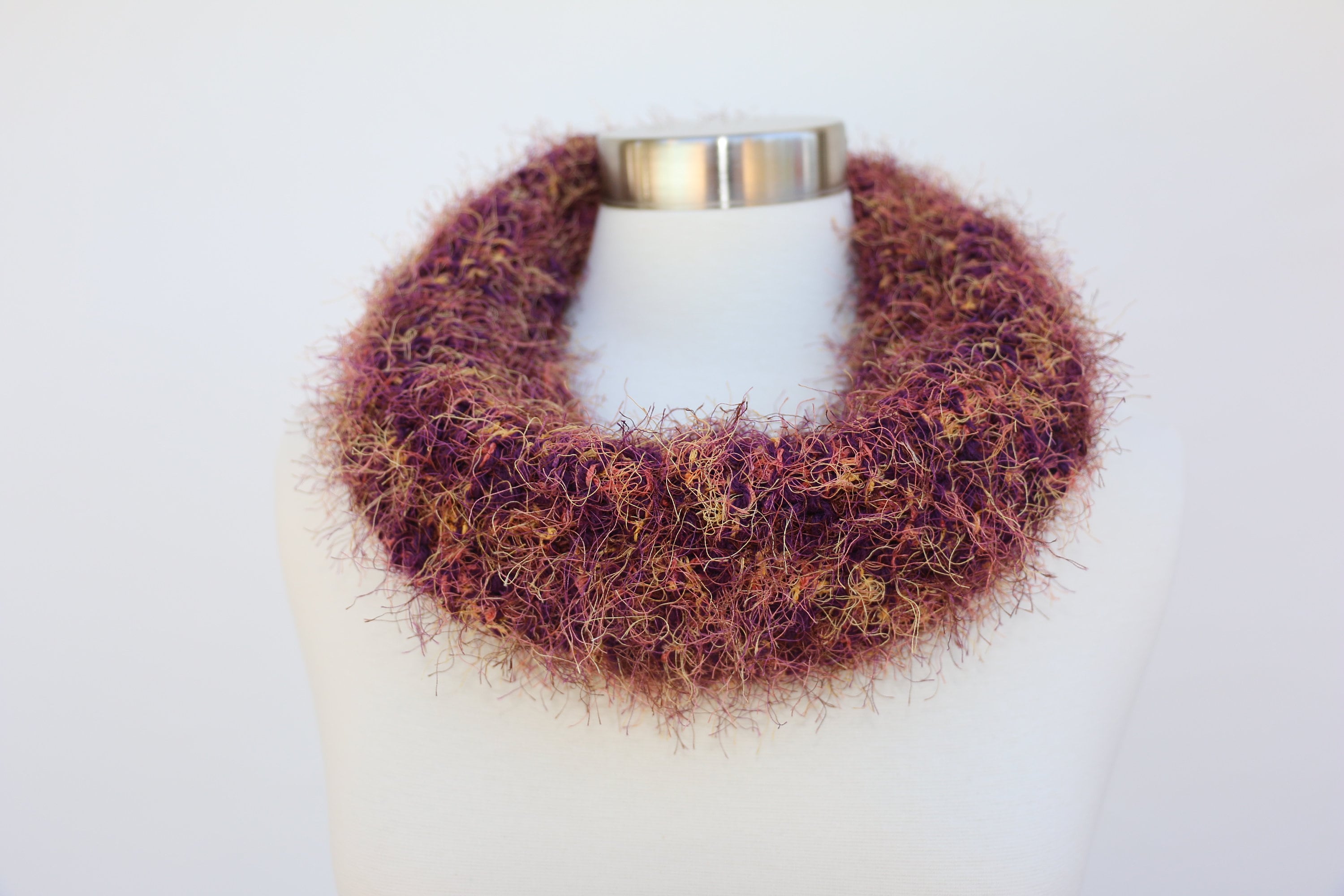 Winter Chunky Knit Scarf in Purple & Maroon Metallic Colors for ...