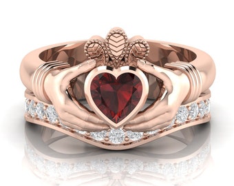 Garnet Claddagh Ring | Etsy
