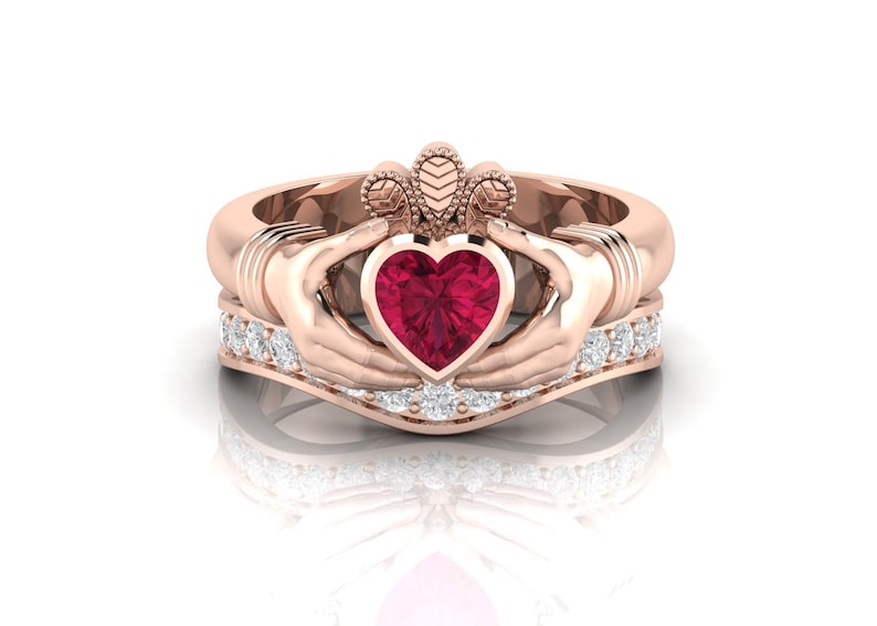 Ruby Claddagh Ring Set Lab Created Ruby Engagement Ring Set - Etsy
