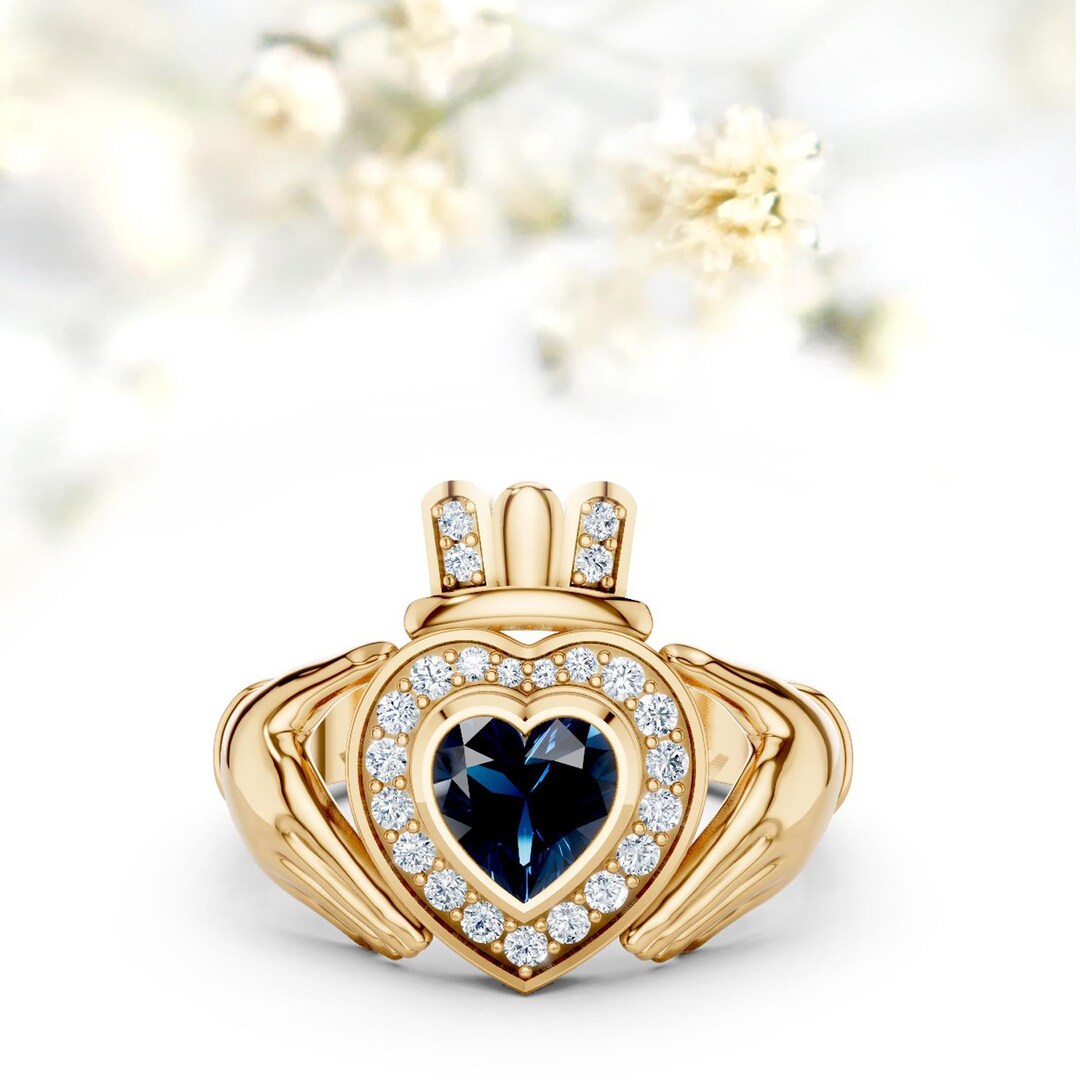 Claddagh Ring Women London Blue Topaz Engagement Wedding Ring Heart ...