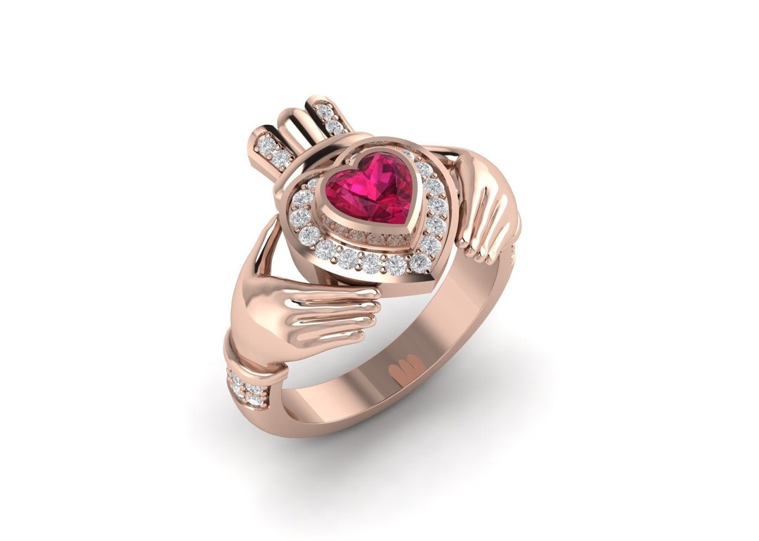 Claddagh Ring Women Gold Lab Created Ruby Engagement Wedding - Etsy
