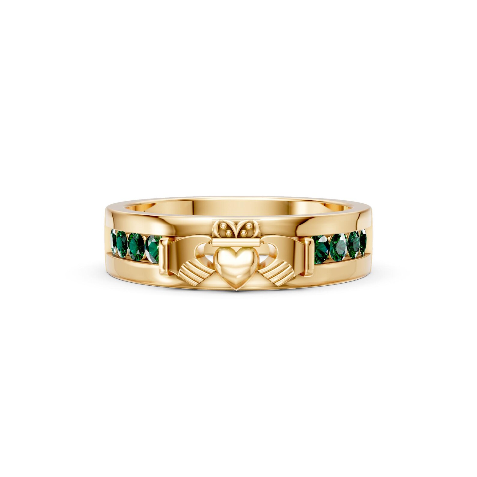 Emerald Claddagh Ring Irish Engagement Band Irish Promise Ring Wedding ...