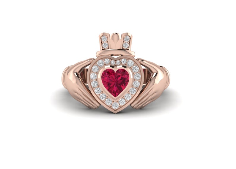 Claddagh Ring Women Gold Lab Created Ruby Engagement Wedding - Etsy