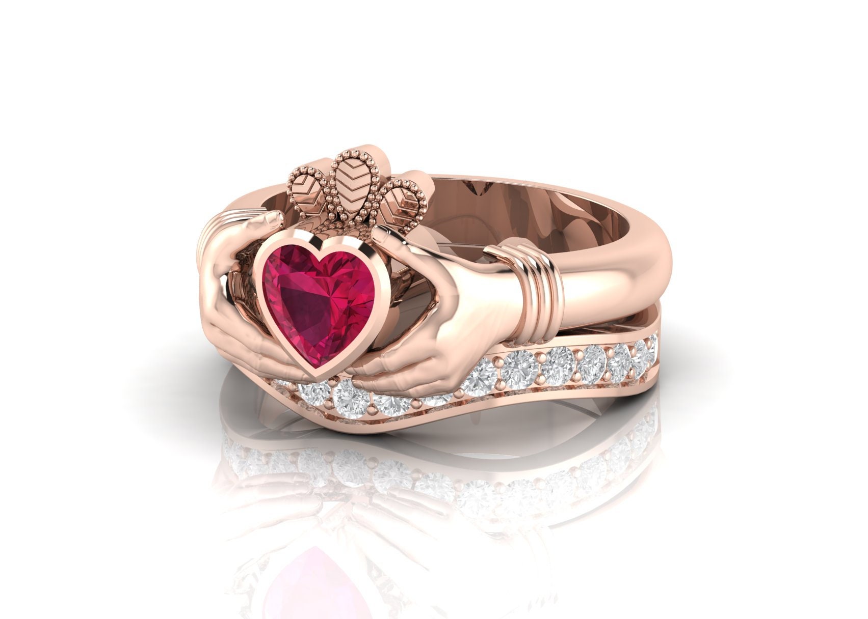 Ruby Claddagh Ring Set Lab Created Ruby Engagement Ring Set - Etsy