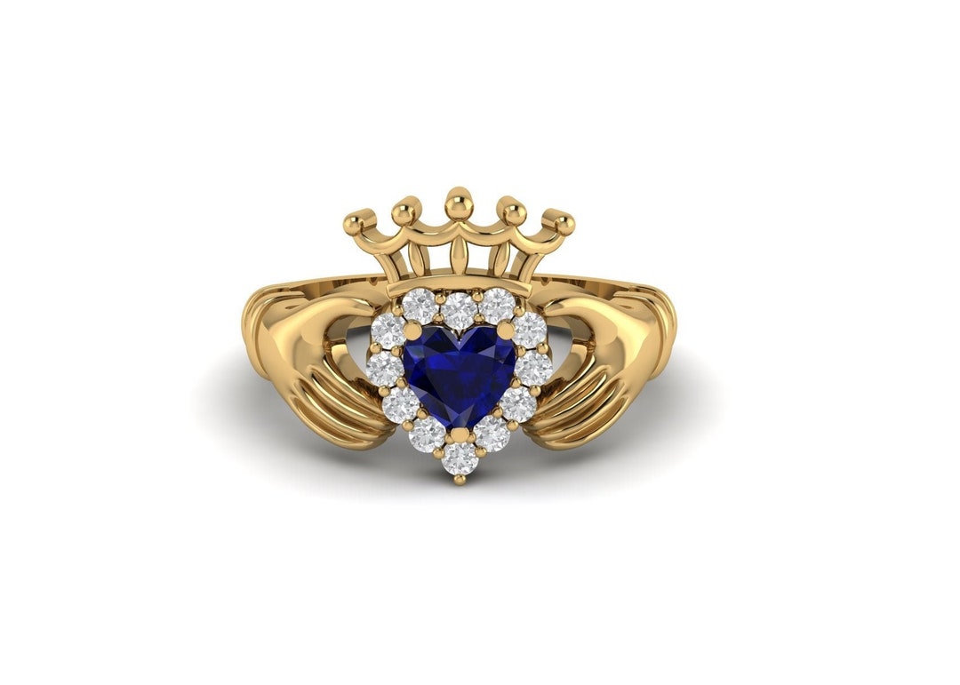 Blue Sapphire Claddagh Ring Lab Created Sapphire Engagement Ring ...