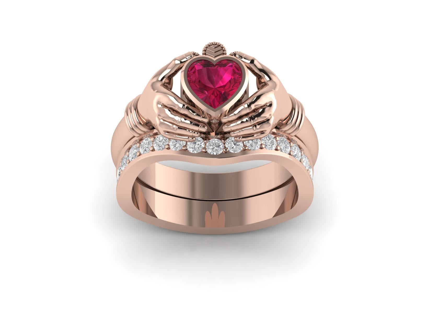 Ruby Claddagh Ring Set Lab Created Ruby Engagement Ring Set - Etsy