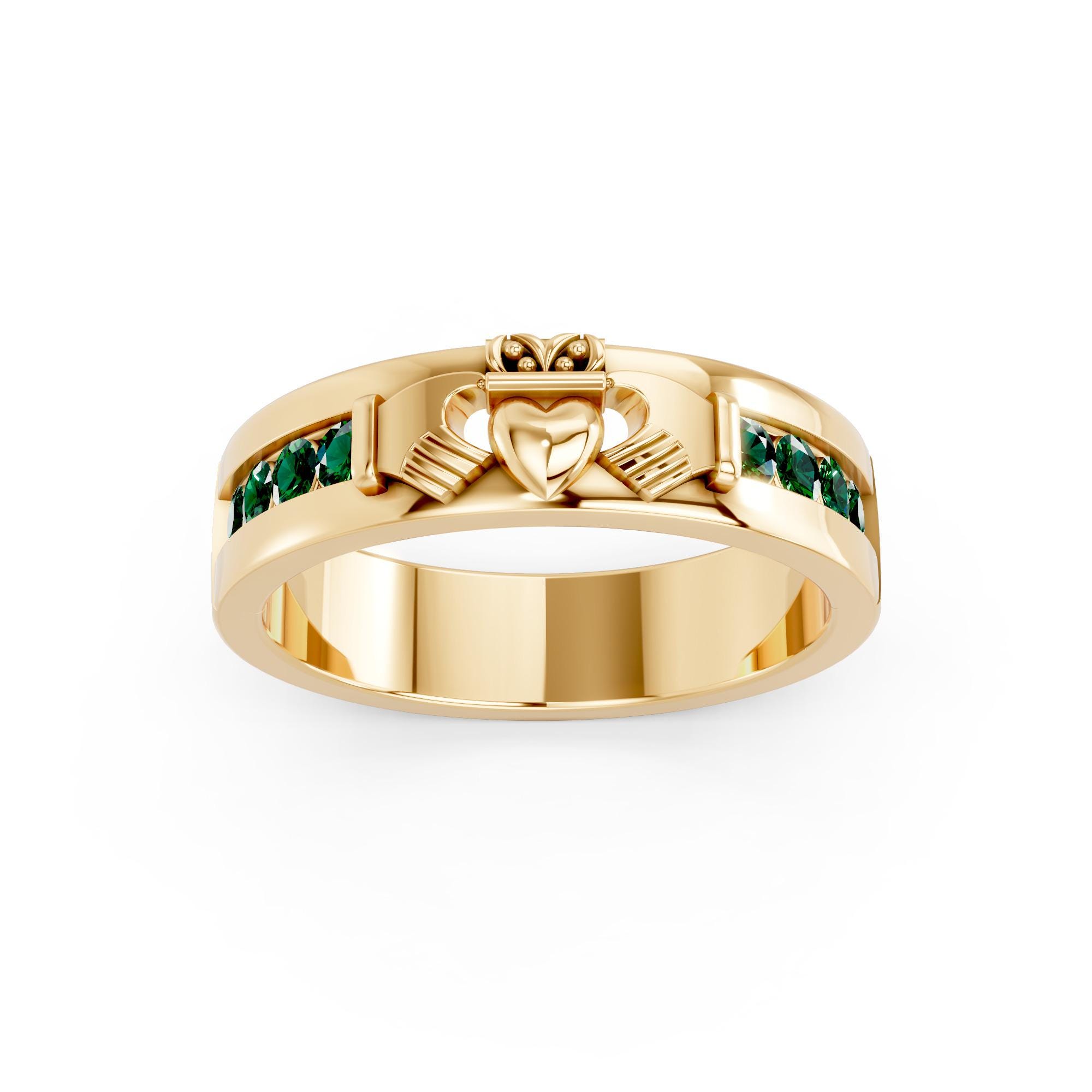 Emerald Claddagh Ring Irish Engagement Band Irish Promise Ring Wedding ...