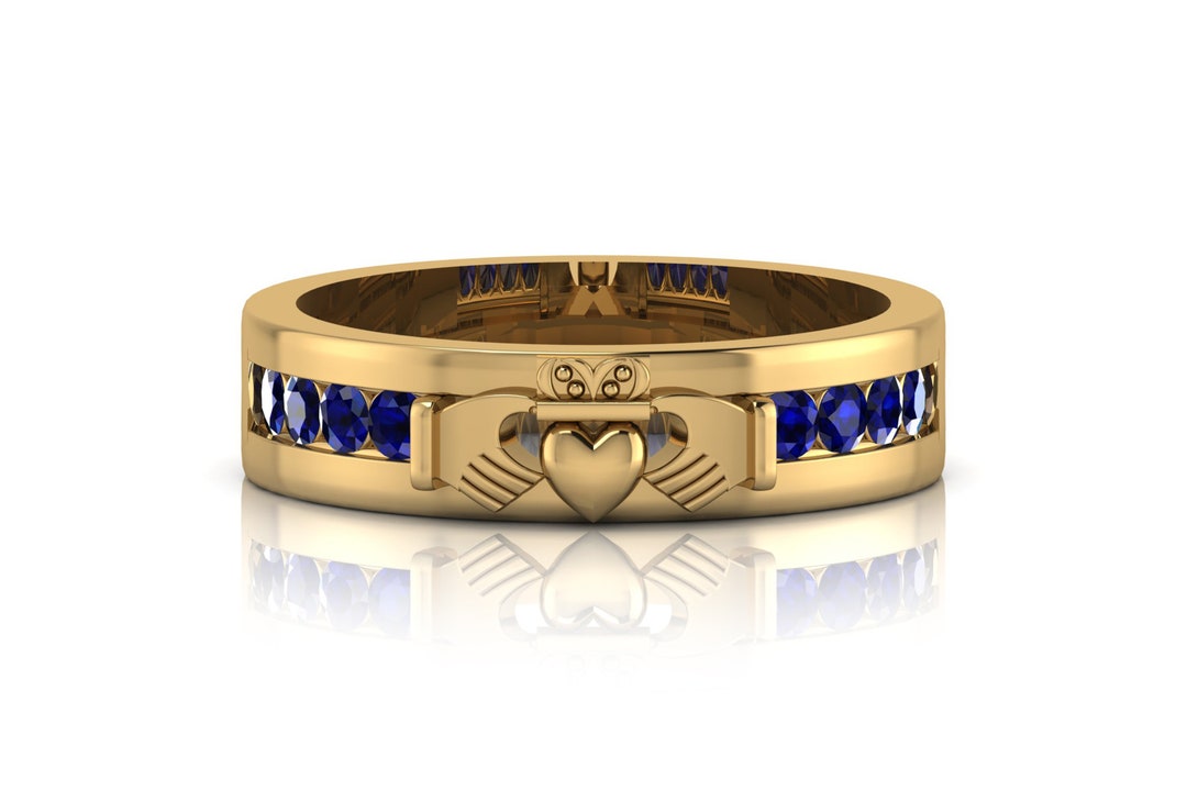 Sapphire Claddagh Band Ring Blue Gemstone Claddagh Engagement Ring ...