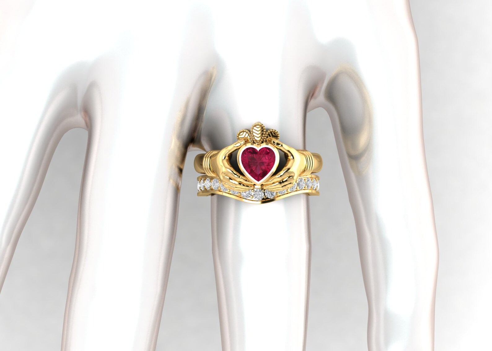 Ruby Claddagh Ring Set Lab Created Ruby Engagement Ring Set - Etsy