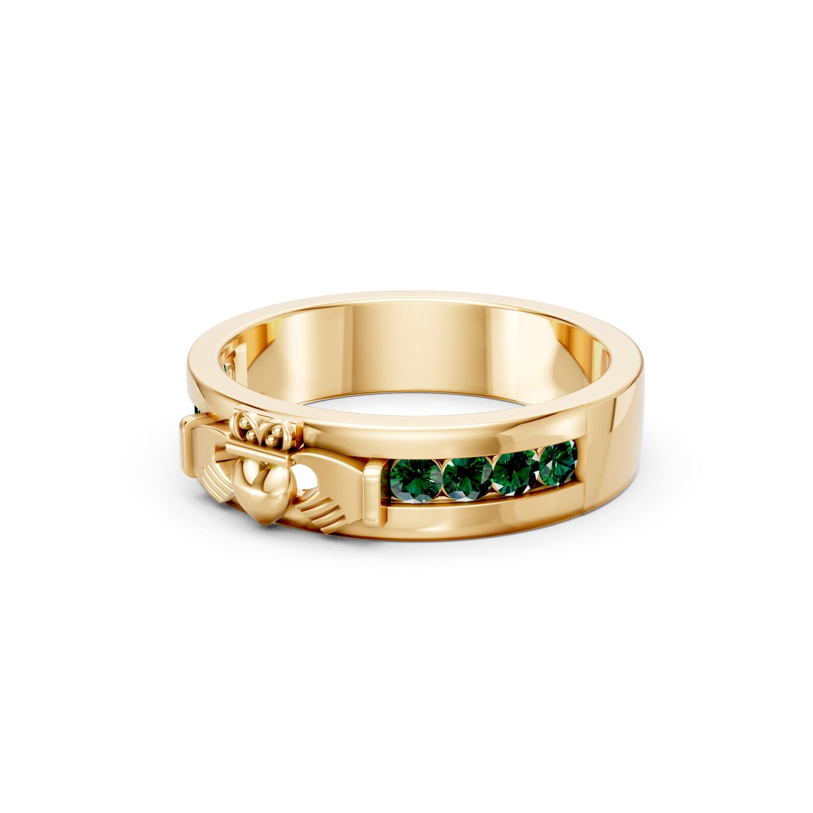 Emerald Claddagh Ring Irish Engagement Band Irish Promise Ring Wedding ...